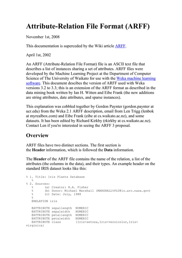 Exemplo arquivo arff | DOCX