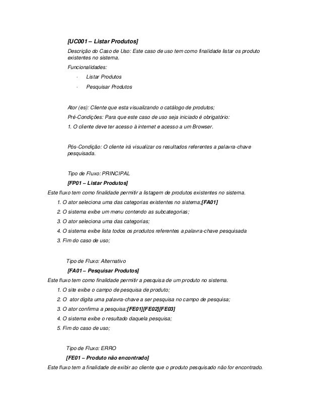 Especificação De Casos De Uso Exemplo Vários Exemplos