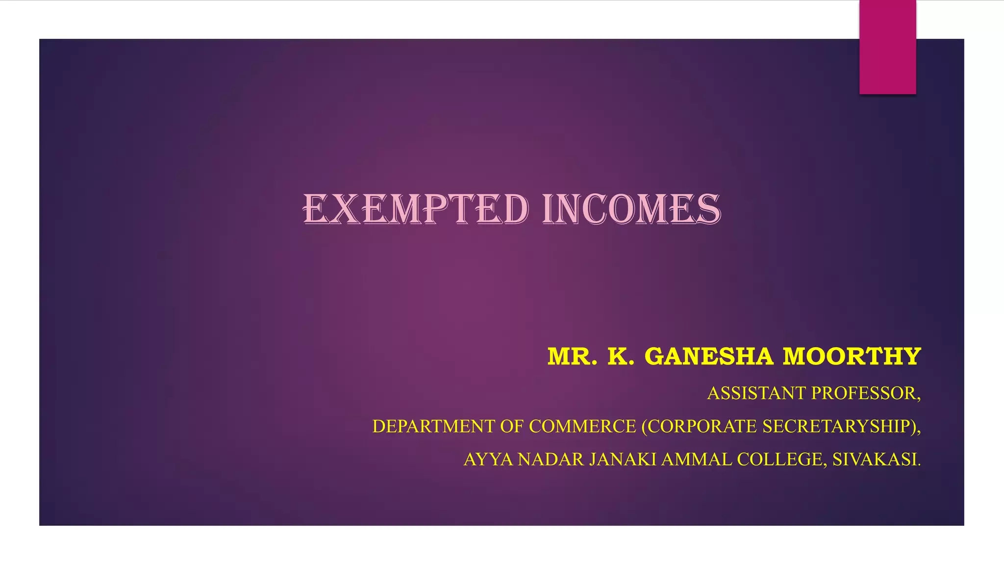 Exempted Incomes | PPT