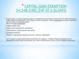 Exemptions from capital gains under sections 54, | PPTX