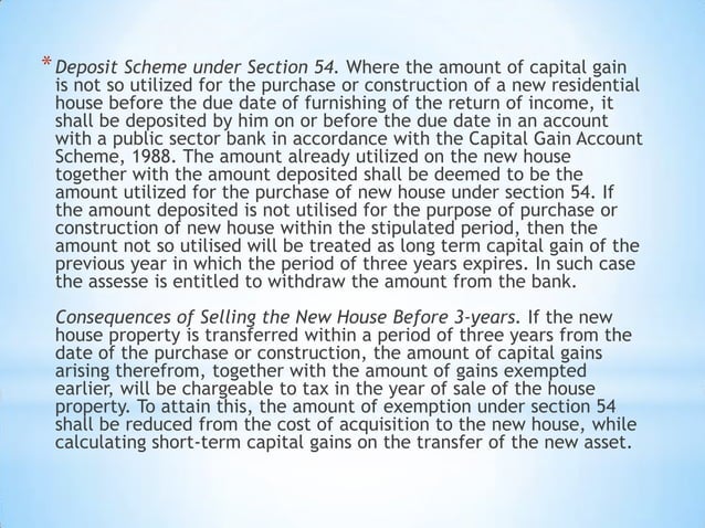 Exemptions from capital gains under sections 54, | PPTX | Business ...
