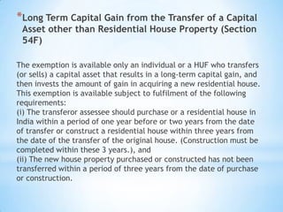 Exemptions from capital gains under sections 54, | PPTX
