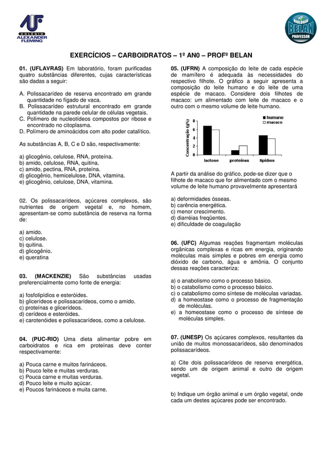 Exerc carboidratos. | PDF | Chemistry | Science