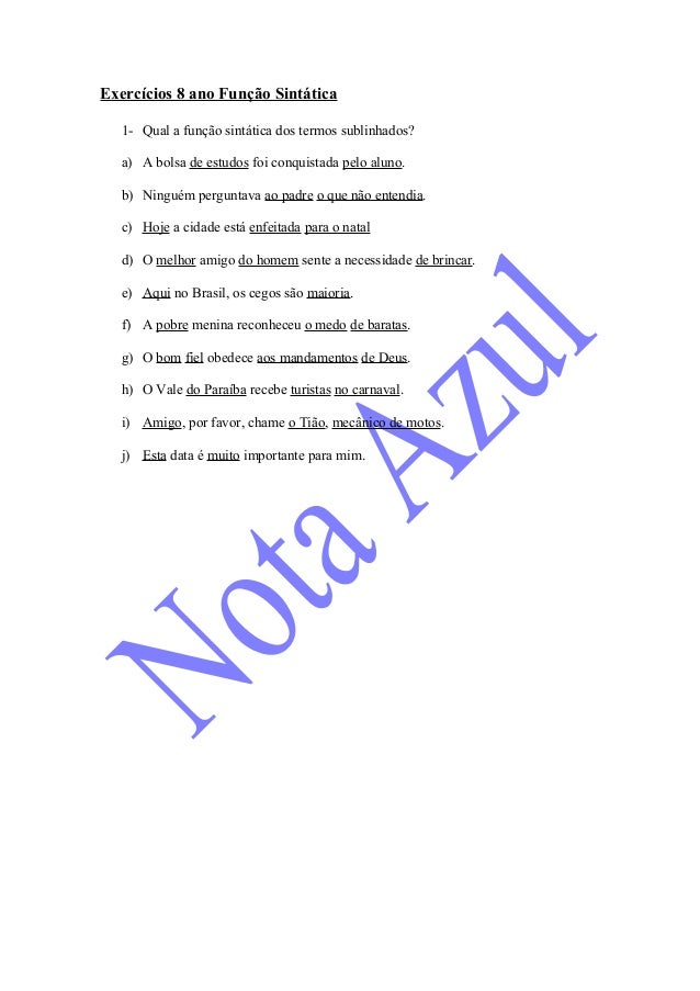 Exercícios 8 ano função sintática