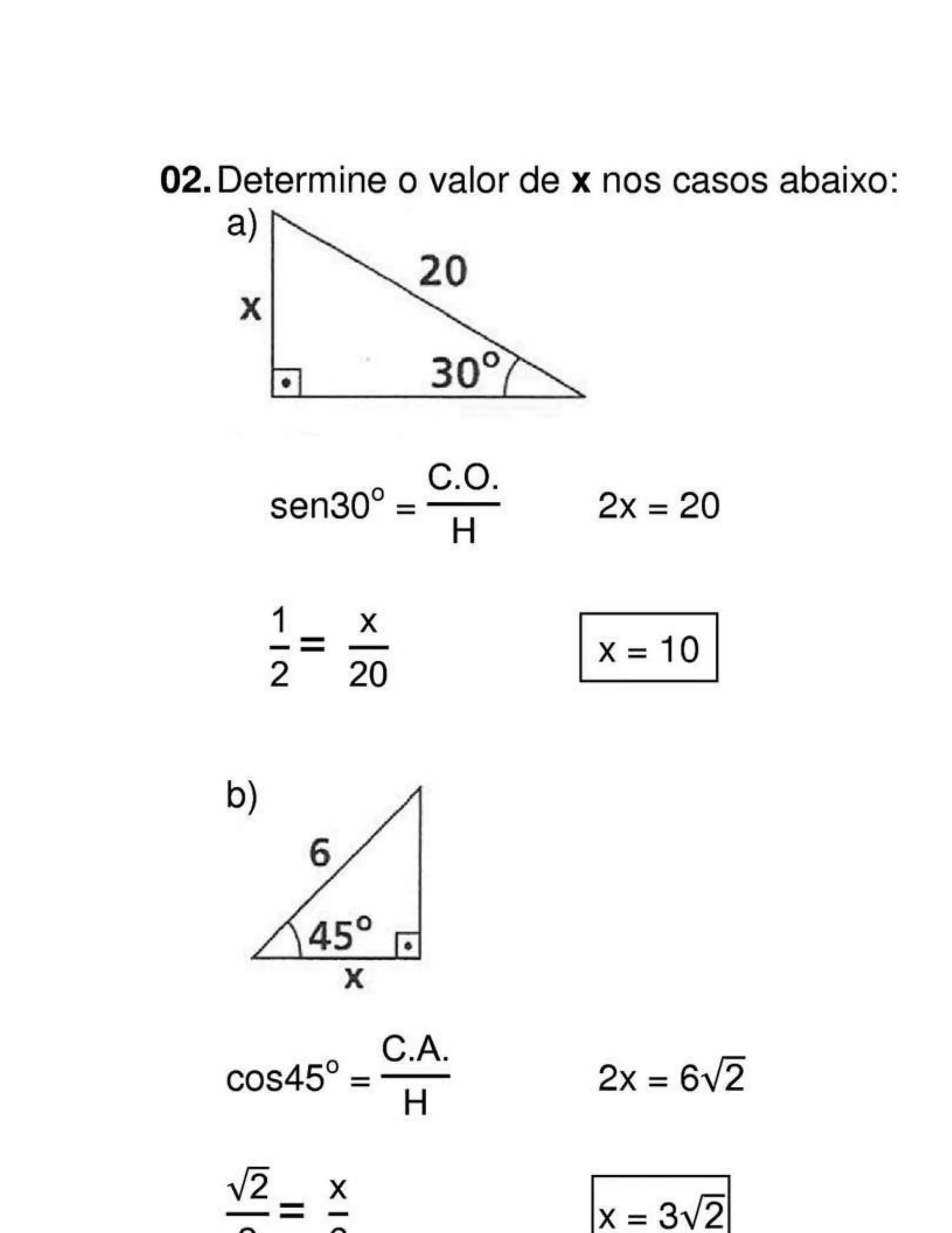 Exercícios de razões trigonométricas | DOCX