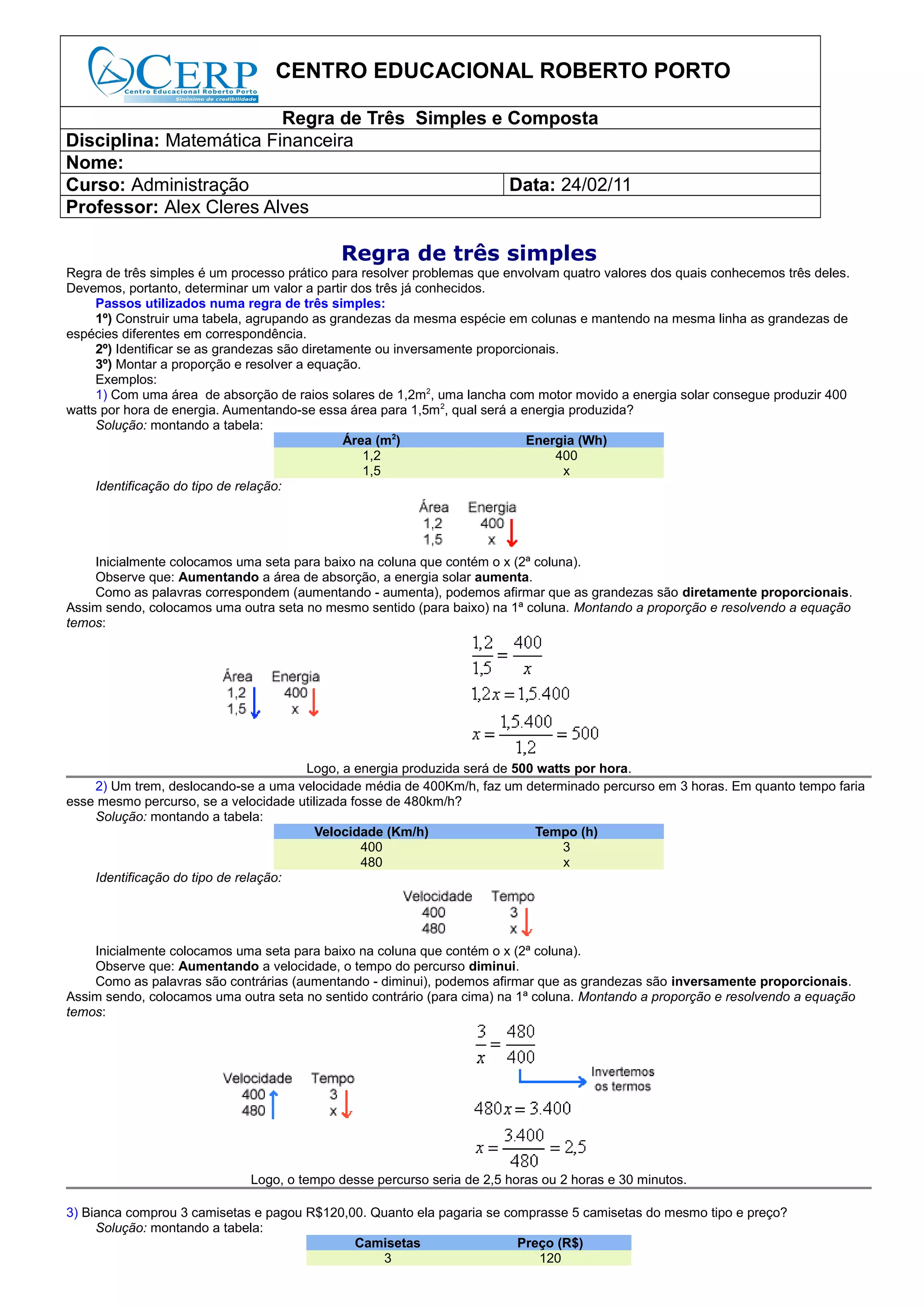 Regra De Tres Simples E Composta Pdf - FDPLEARN
