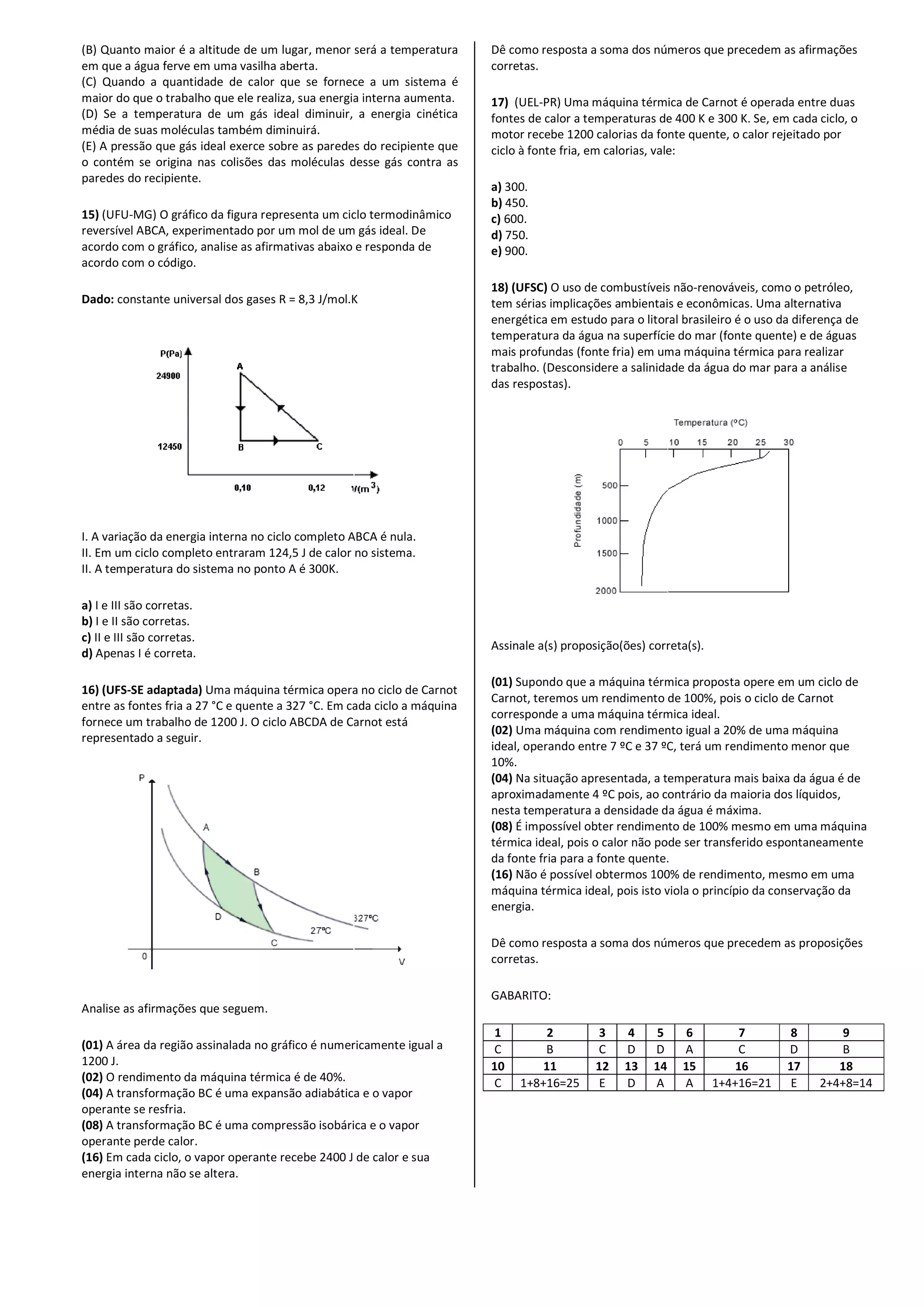 Exercícios de termodinâmica 01 | PDF