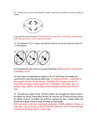 1S- Exercícios divisão celular 70 questoes- respondida | PDF ...