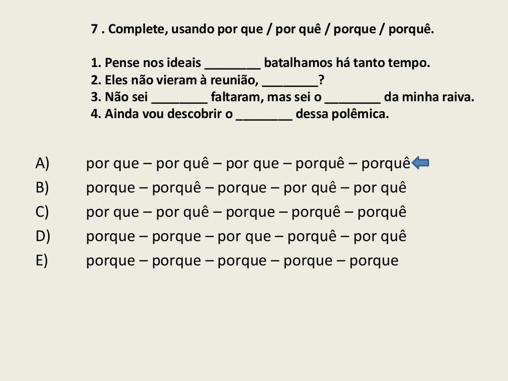 Exercícios Sobre O Uso Dos Porques Com Gabarito - FDPLEARN