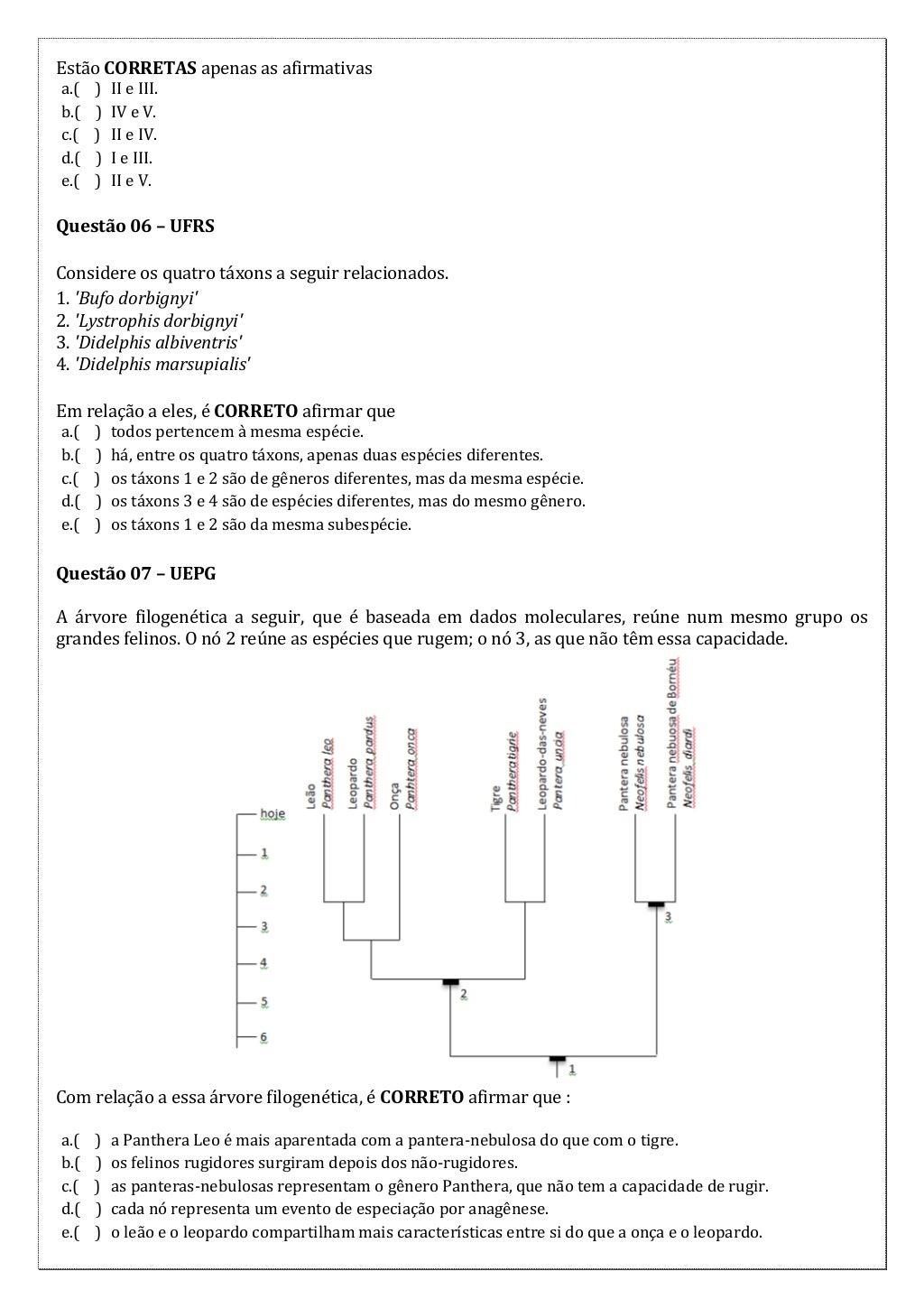 Exercicios De Sistematica E Taxonomia - EDUCA
