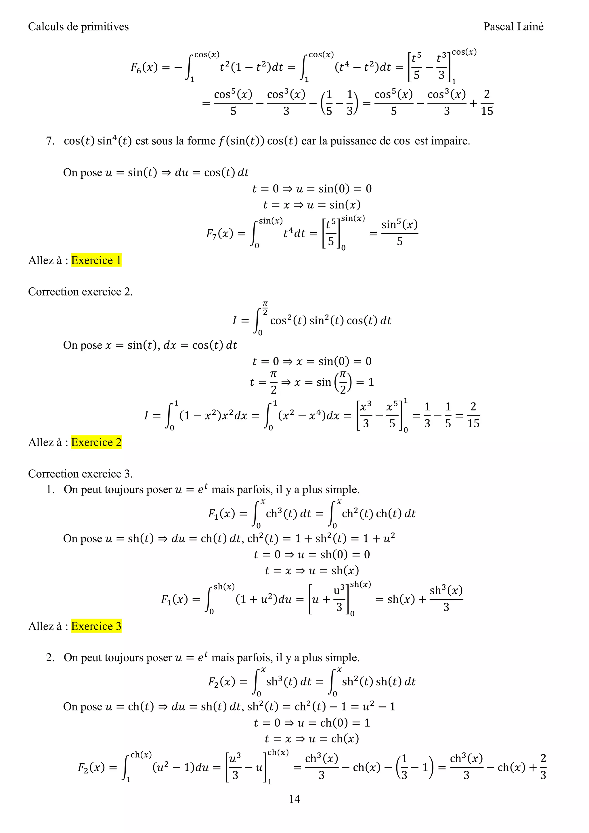 Exercices calculs de_primitives | PDF