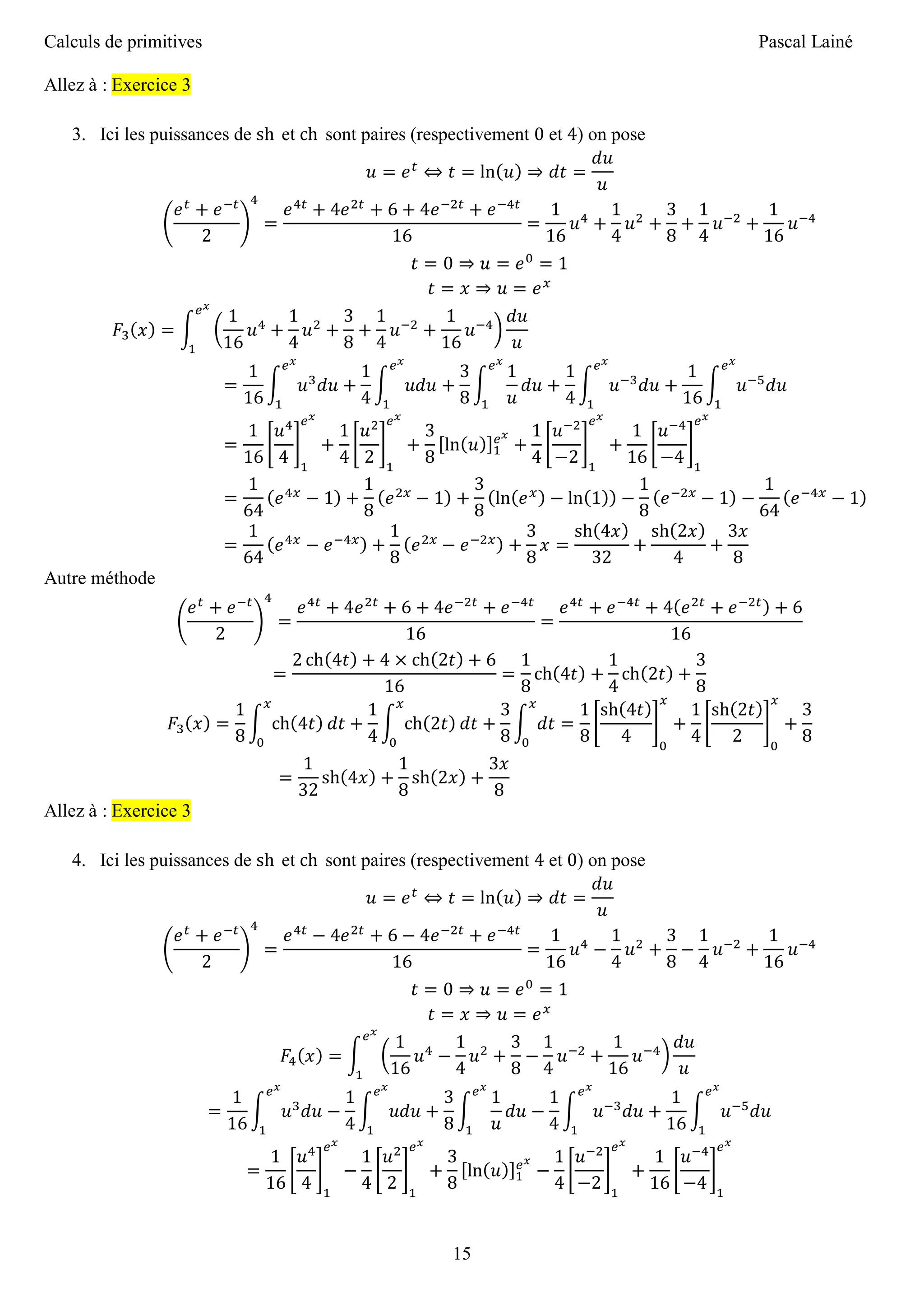 Exercices calculs de_primitives | PDF