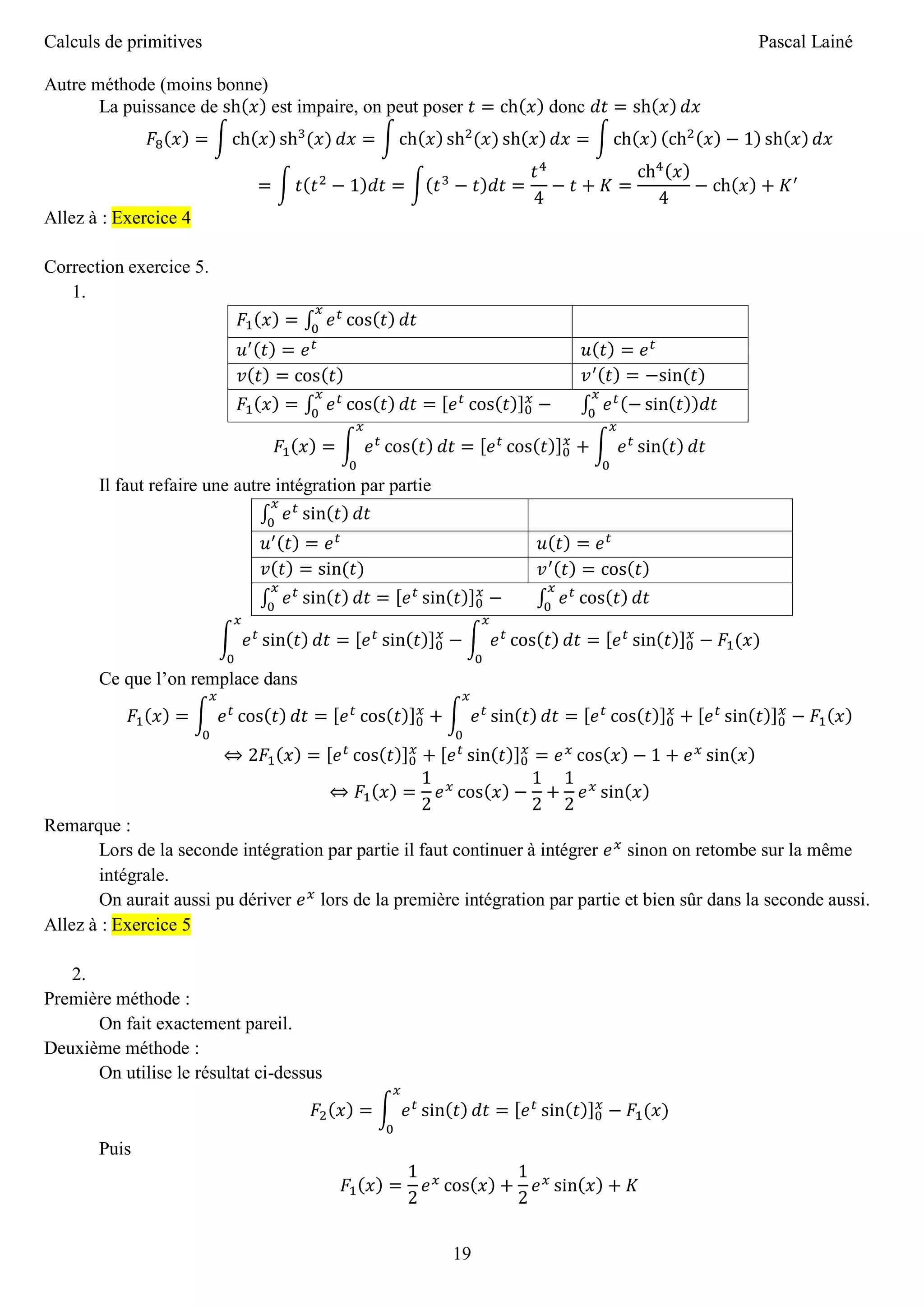 Exercices calculs de_primitives | PDF
