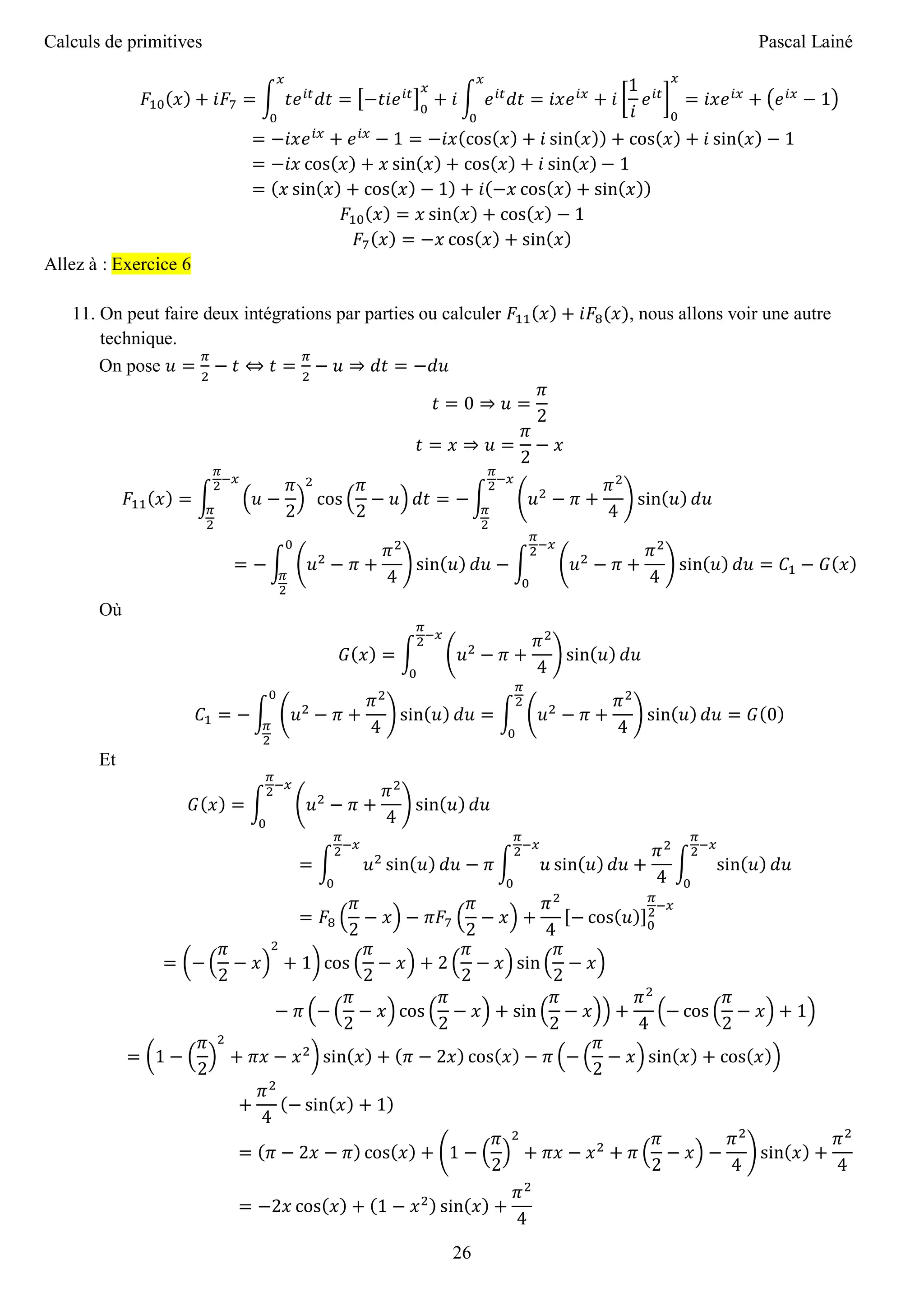 Exercices calculs de_primitives | PDF