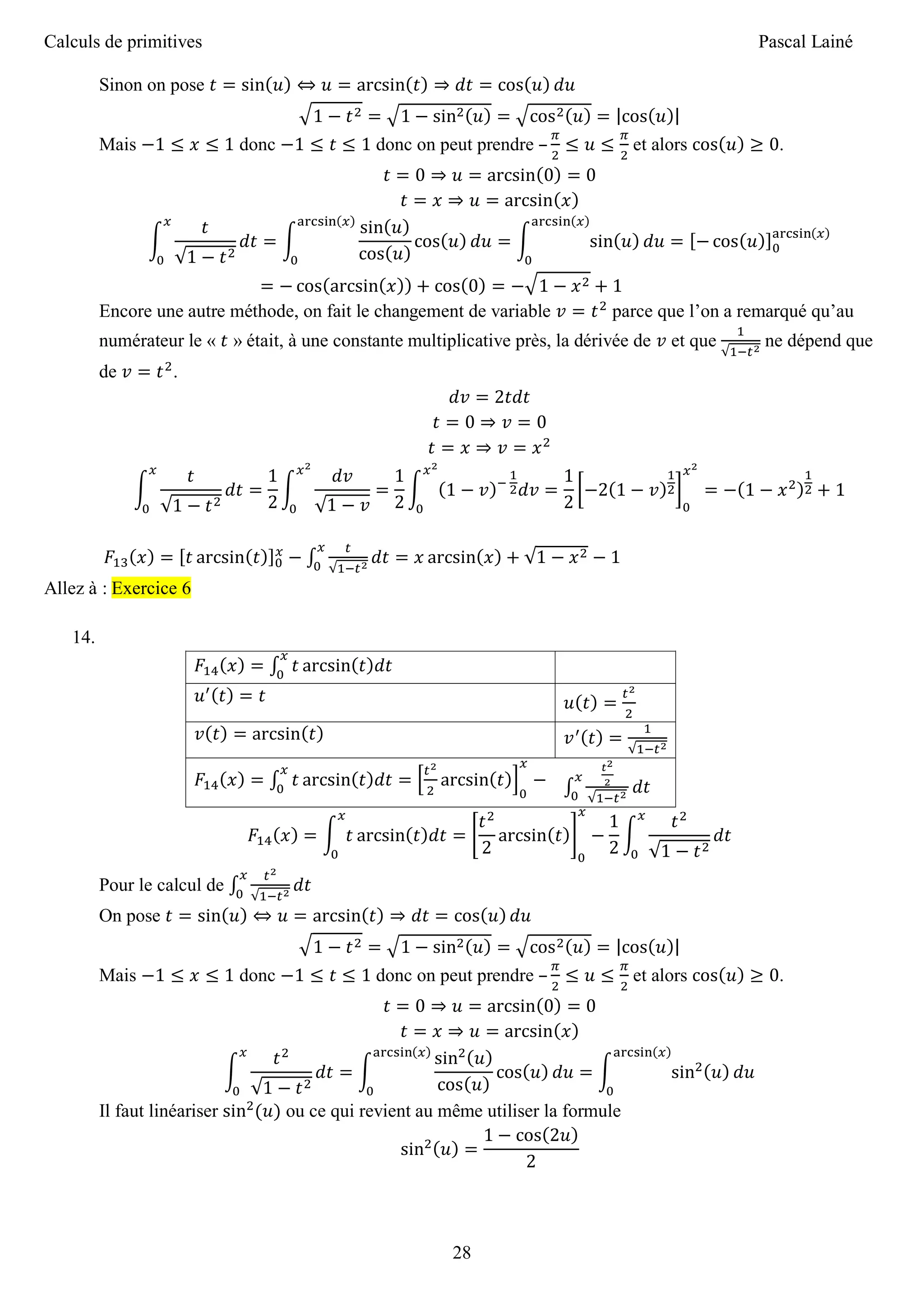 Exercices calculs de_primitives | PDF