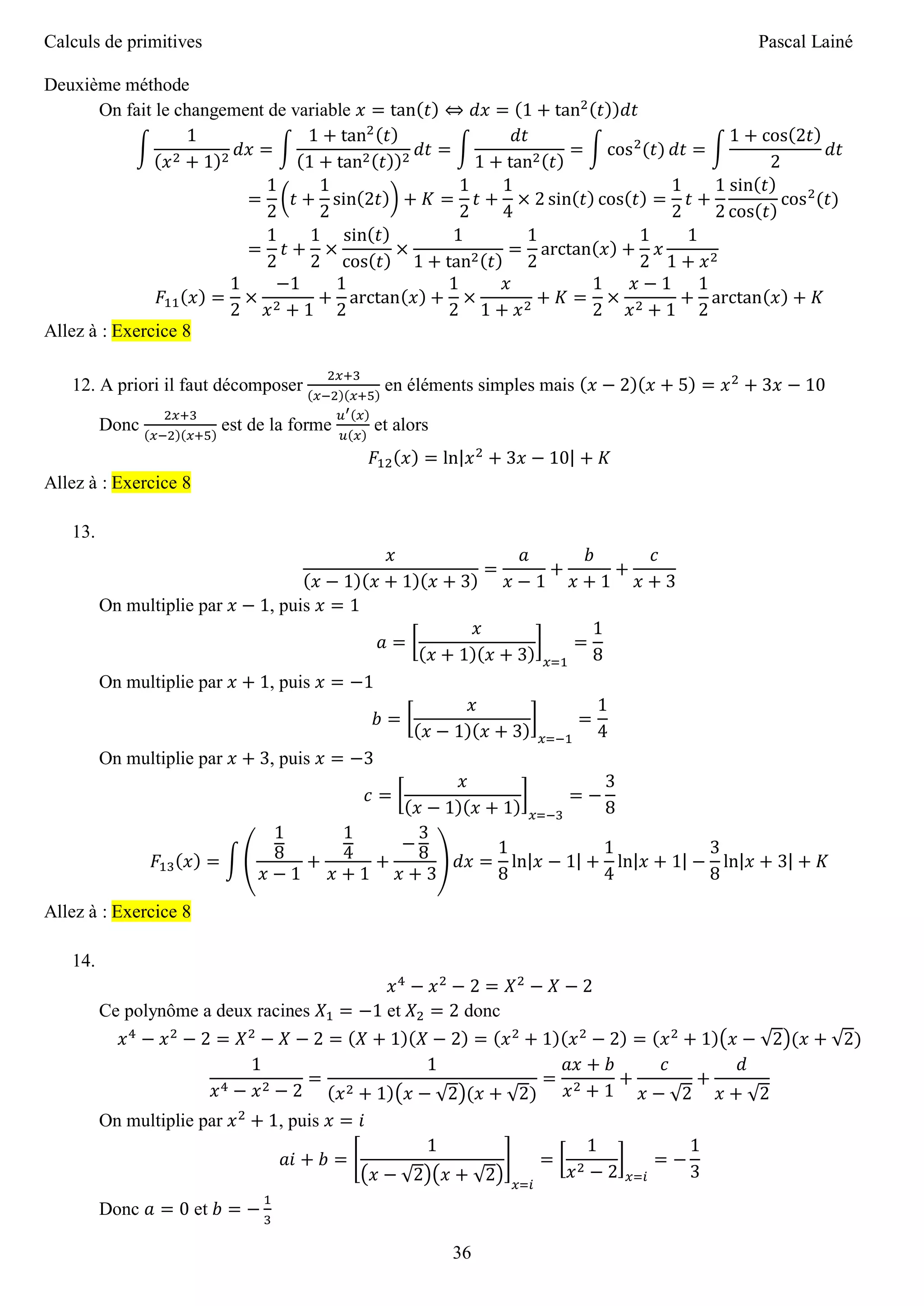 Exercices calculs de_primitives | PDF