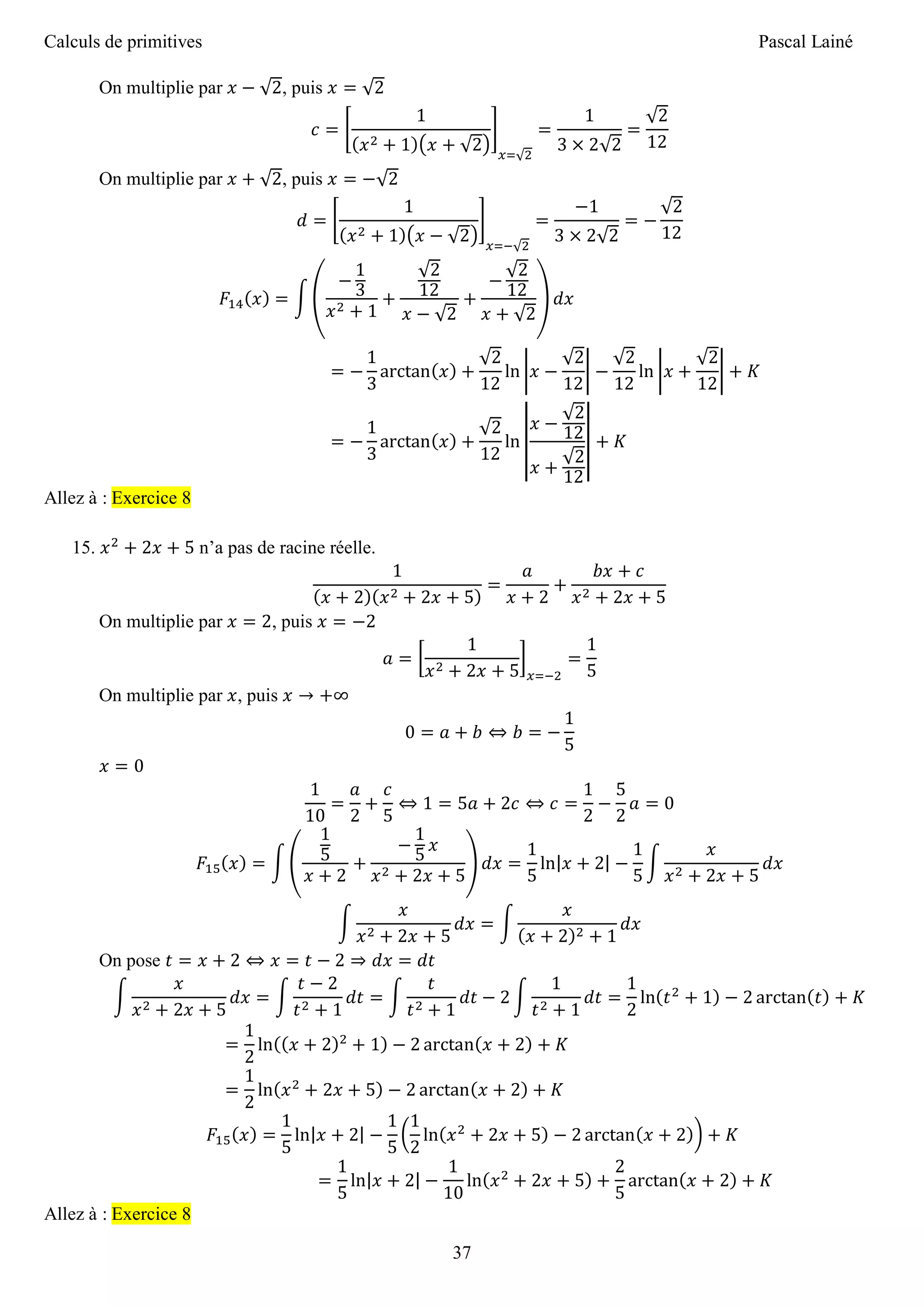 Exercices calculs de_primitives | PDF