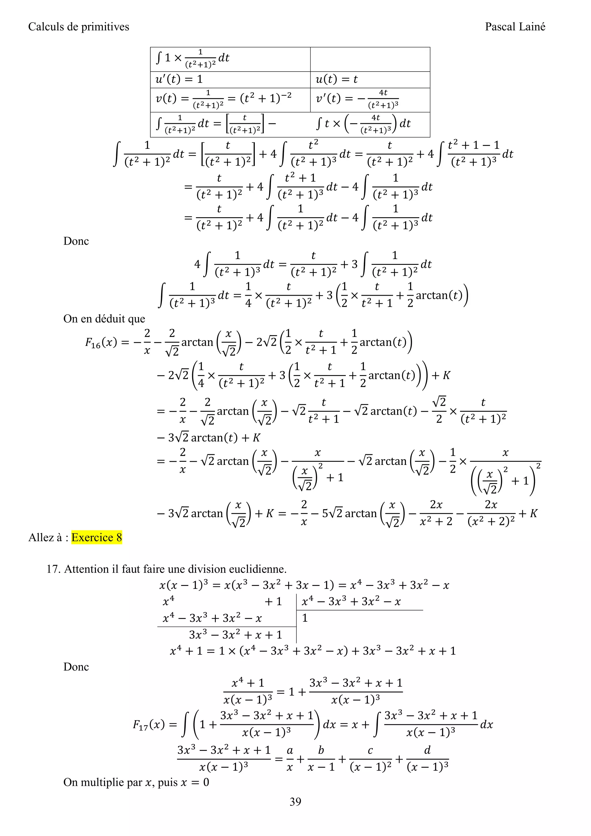 Exercices calculs de_primitives | PDF