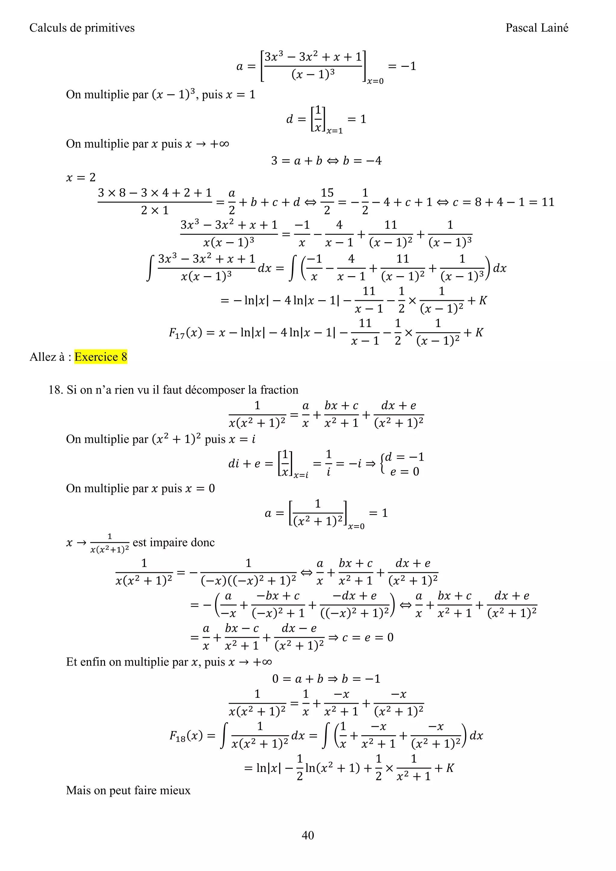 Exercices calculs de_primitives | PDF