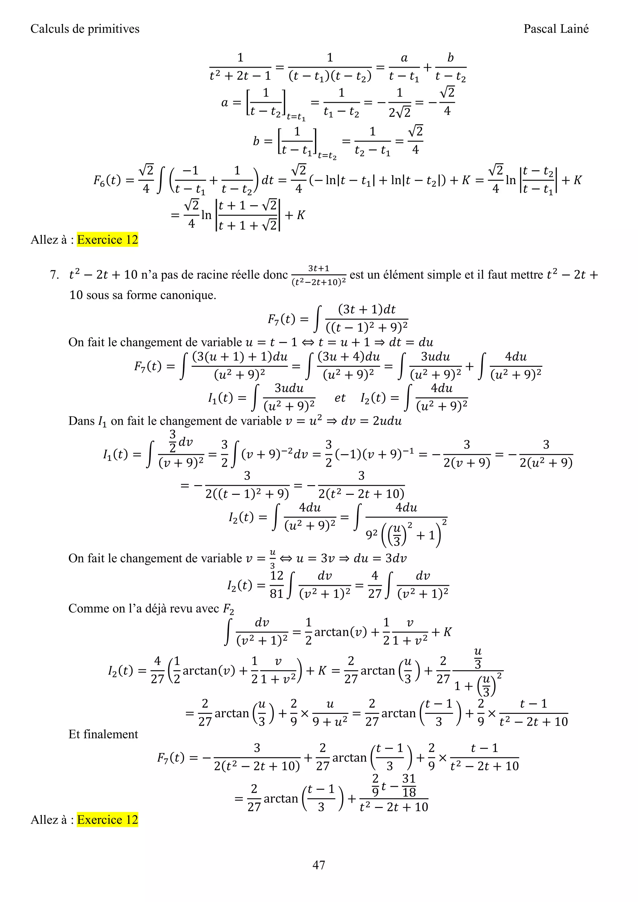 Exercices calculs de_primitives | PDF