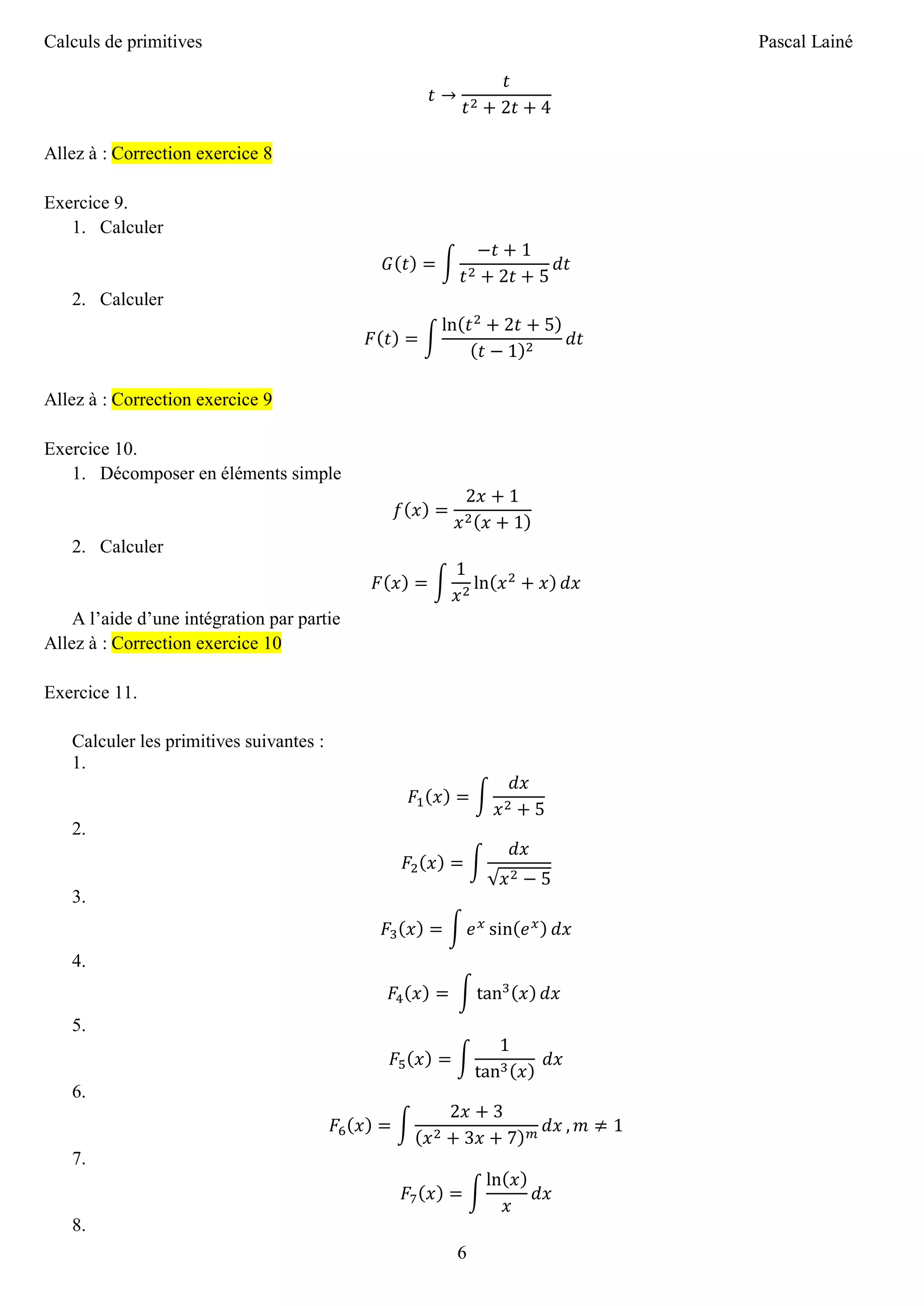 Exercices calculs de_primitives | PDF