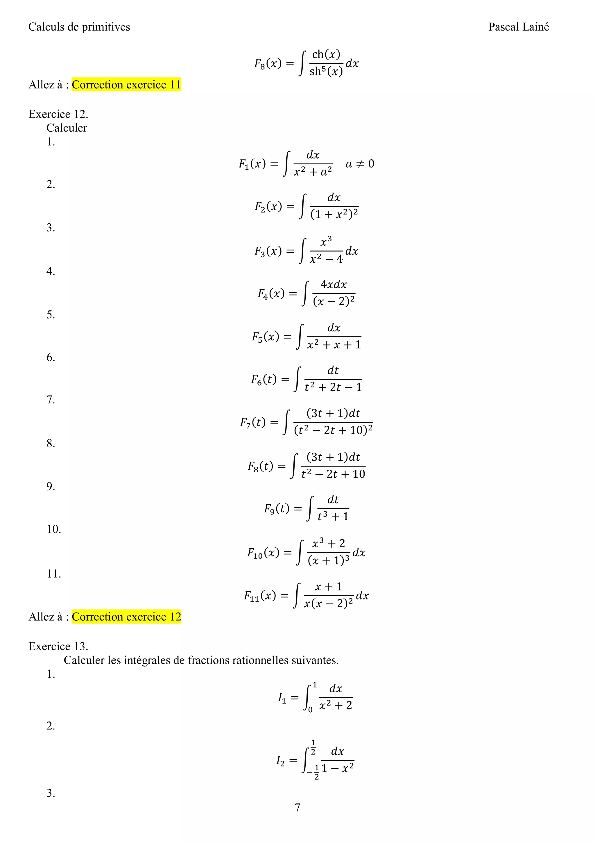 Exercices calculs de_primitives | PDF