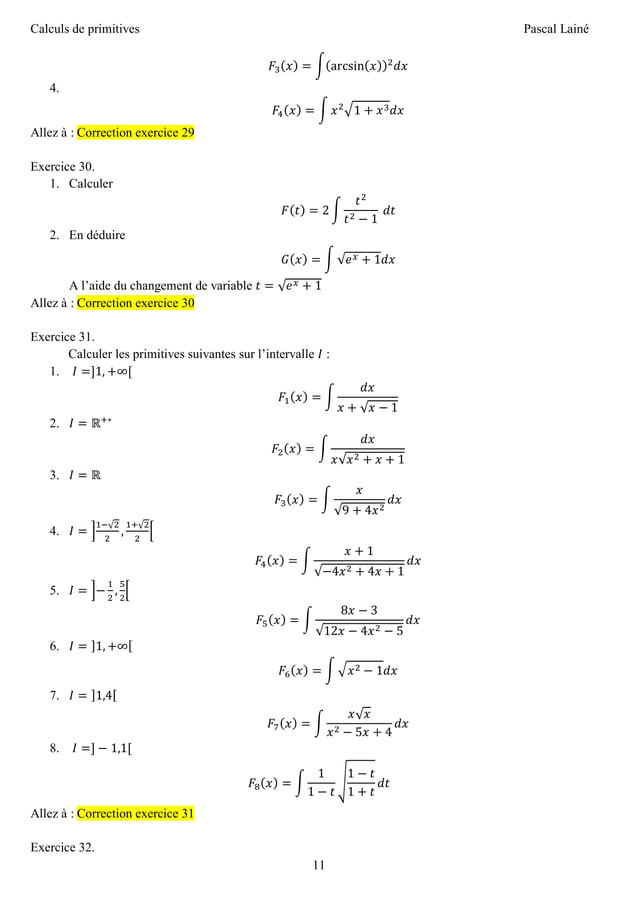 Exercices calculs de_primitives | PDF