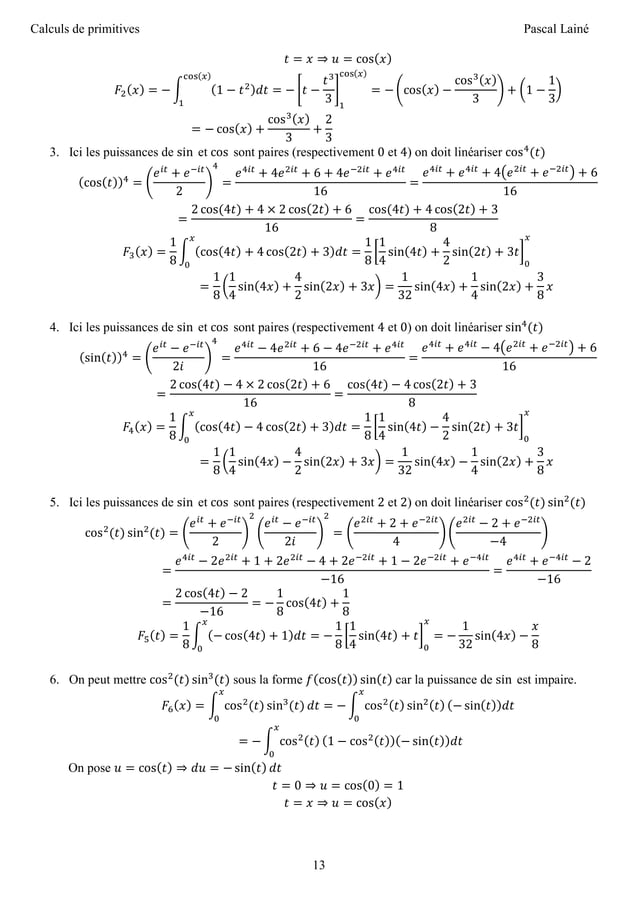 Exercices calculs de_primitives | PDF