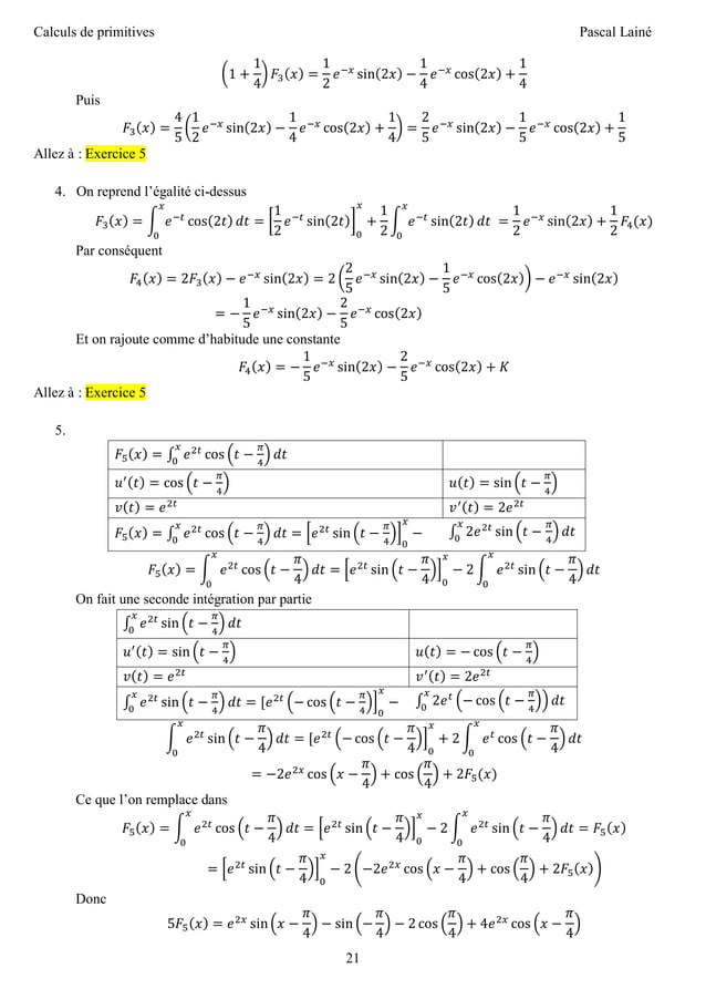Exercices calculs de_primitives | PDF