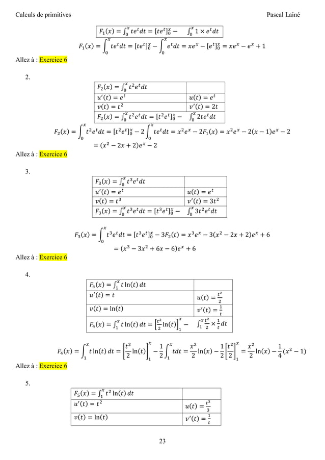 Exercices calculs de_primitives | PDF