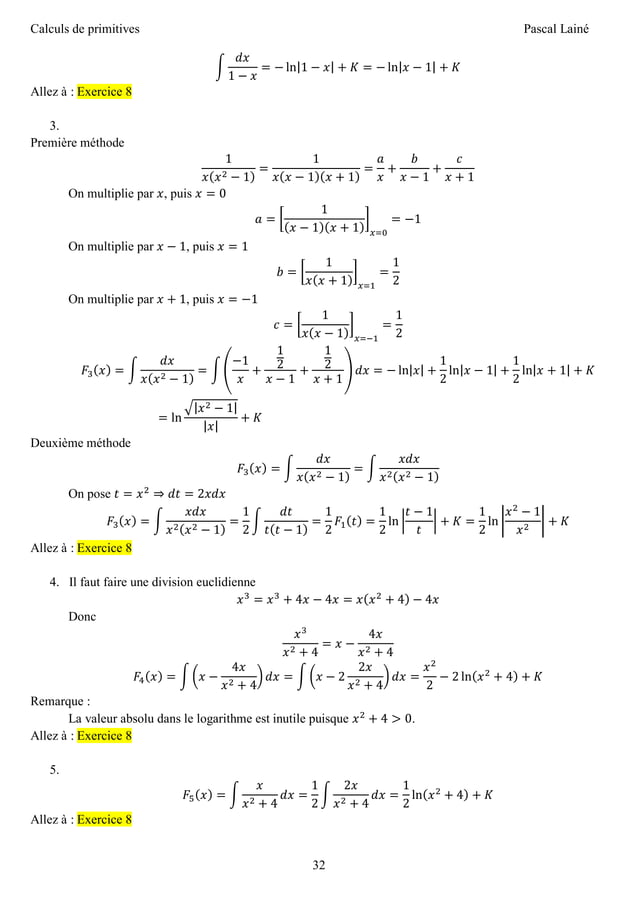 Exercices calculs de_primitives | PDF
