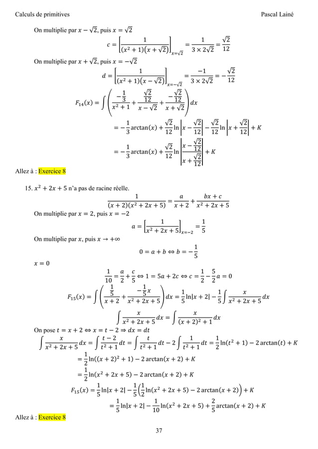 Exercices calculs de_primitives | PDF