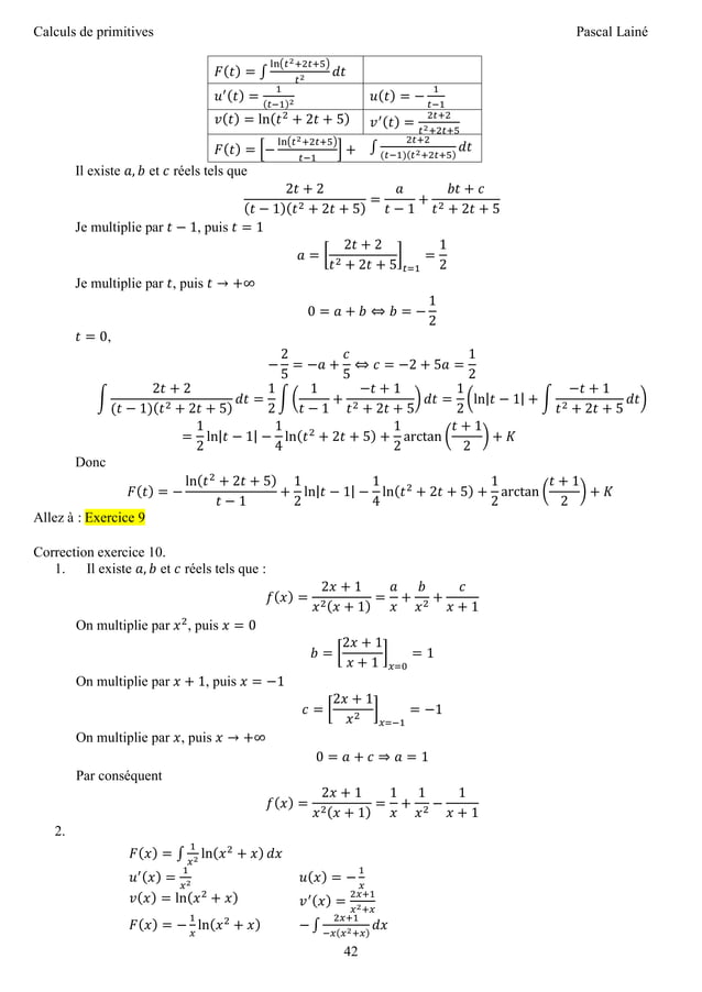 Exercices calculs de_primitives | PDF