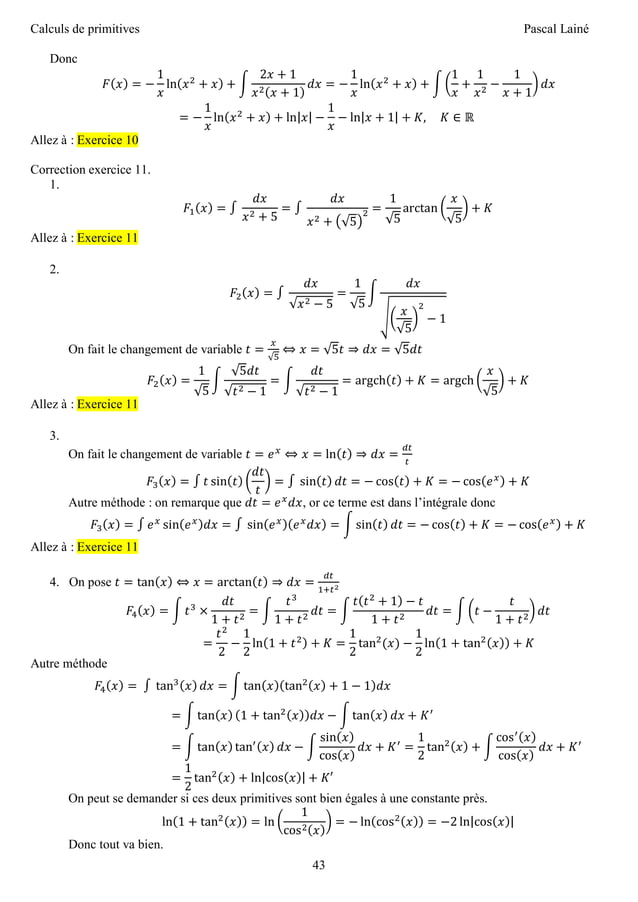 Exercices calculs de_primitives | PDF