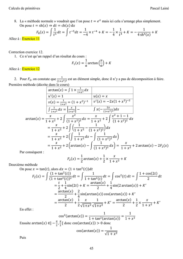 Exercices calculs de_primitives | PDF