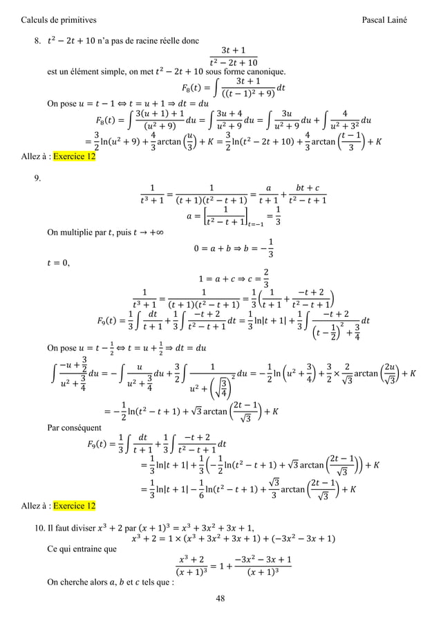 Exercices calculs de_primitives | PDF