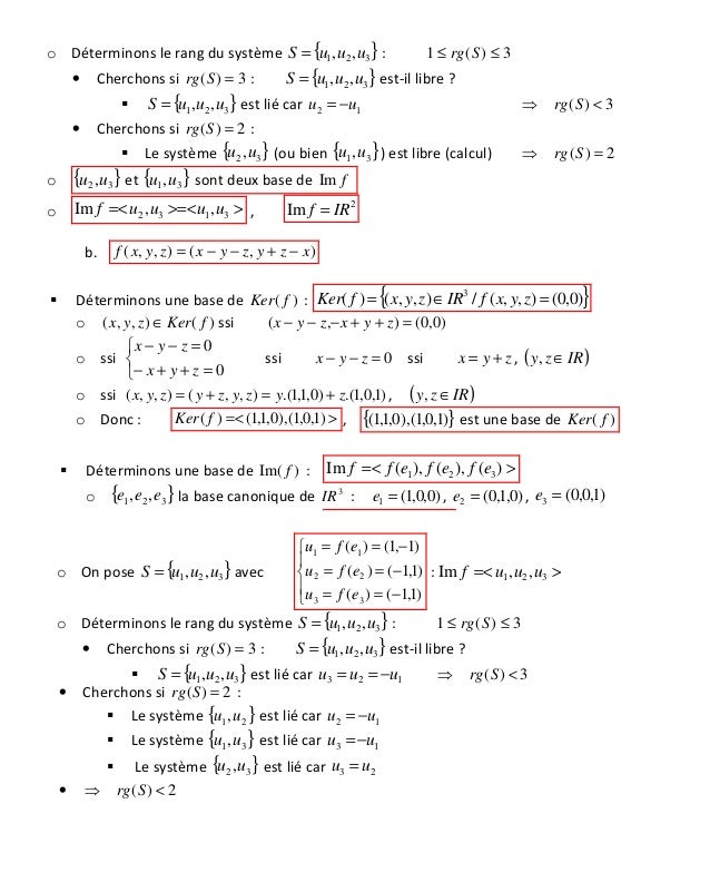 matrice d'une application linéaire exercices corrigés