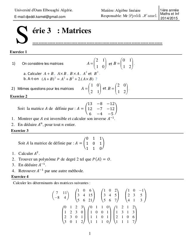comment calculer le déterminant d'une matrice 4x4