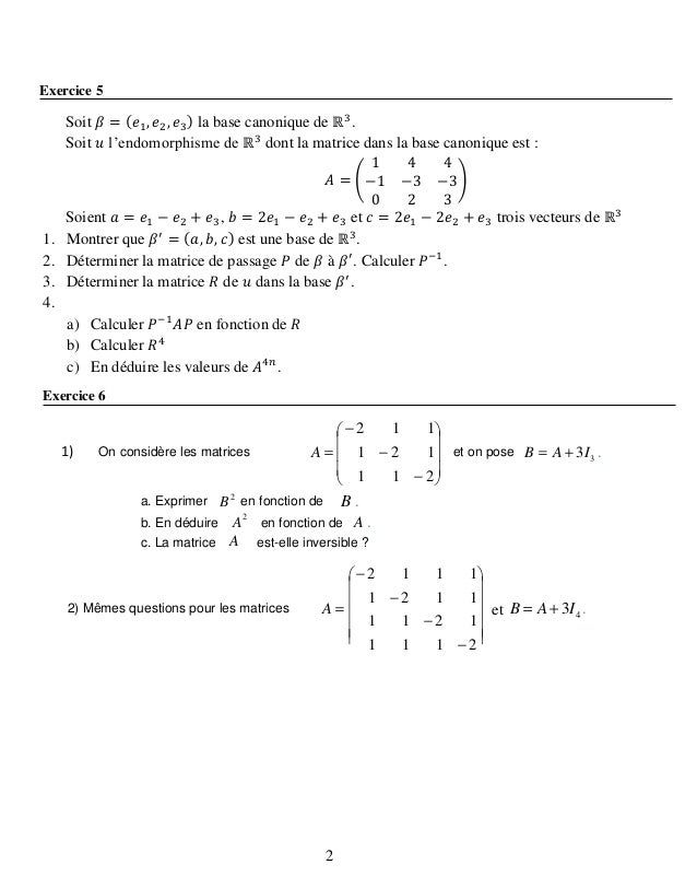 application matrice inversible + corrigé
