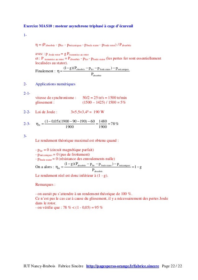 exercices moteur asynchrone - Fabrice Sincère - Pagesperso