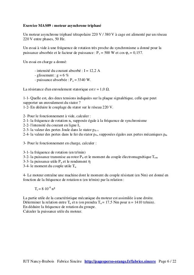 exercices moteur asynchrone - Fabrice Sincère - Pagesperso