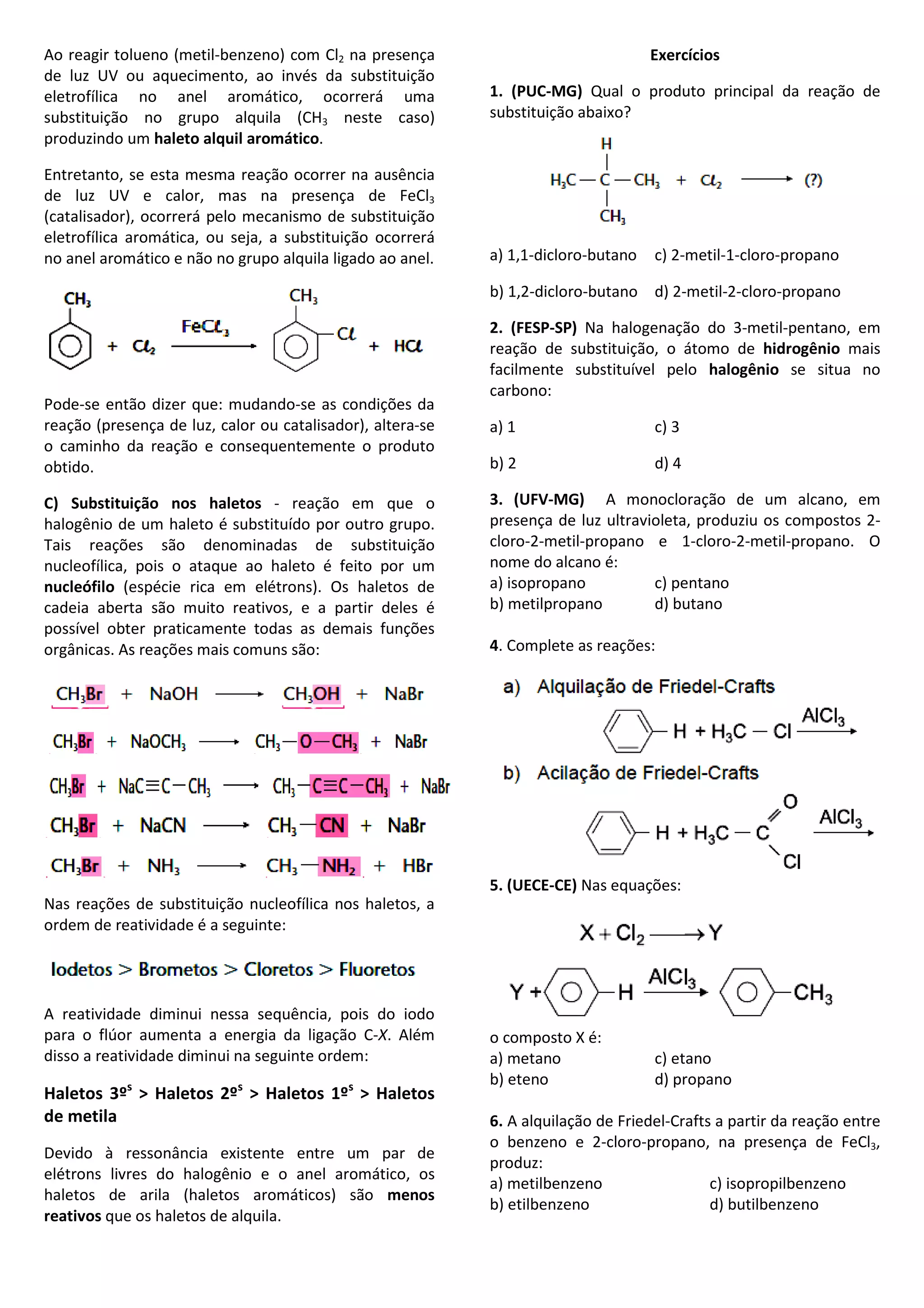 Exercicios reações de substituição | PDF