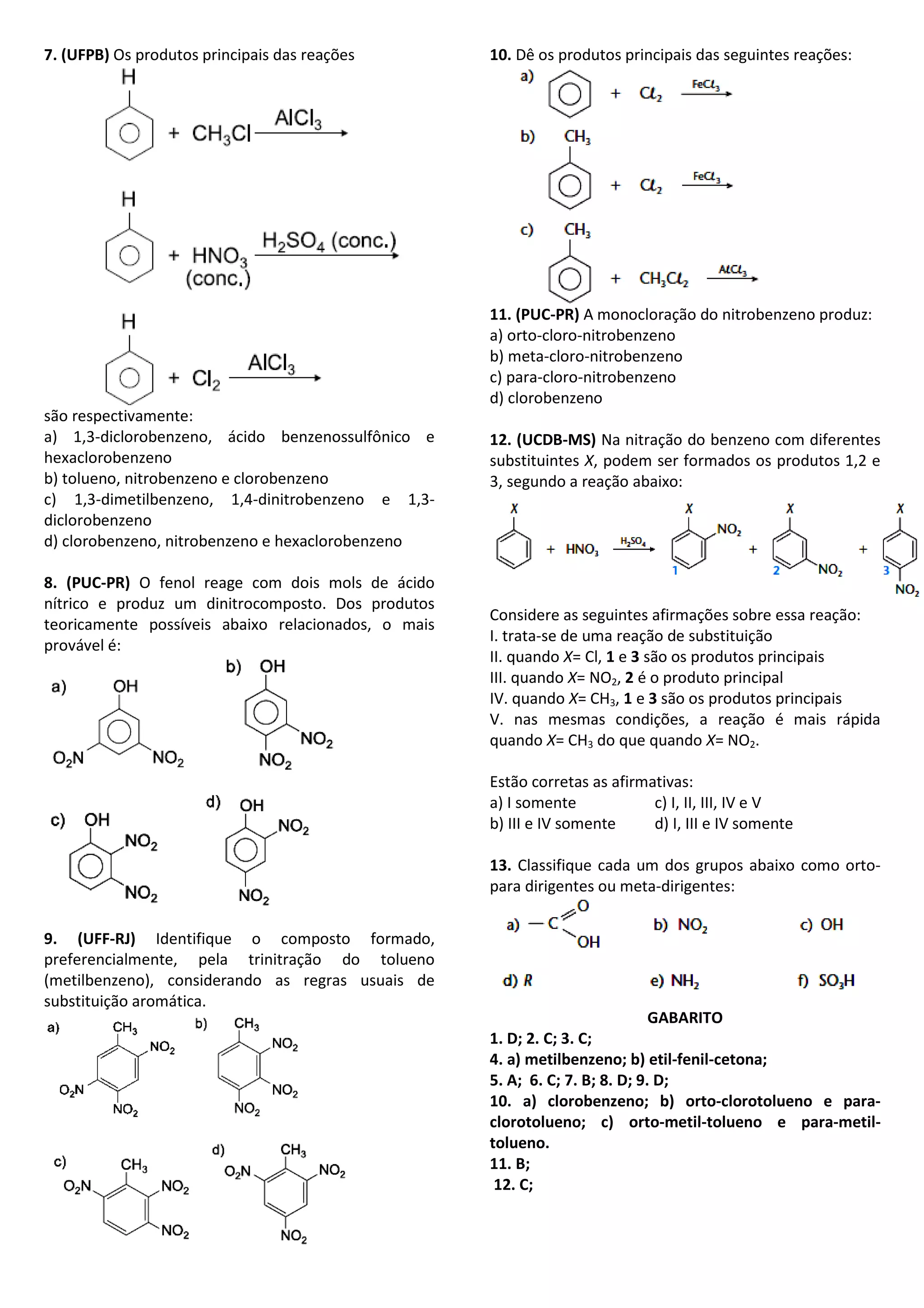 Exercicios reações de substituição | PDF