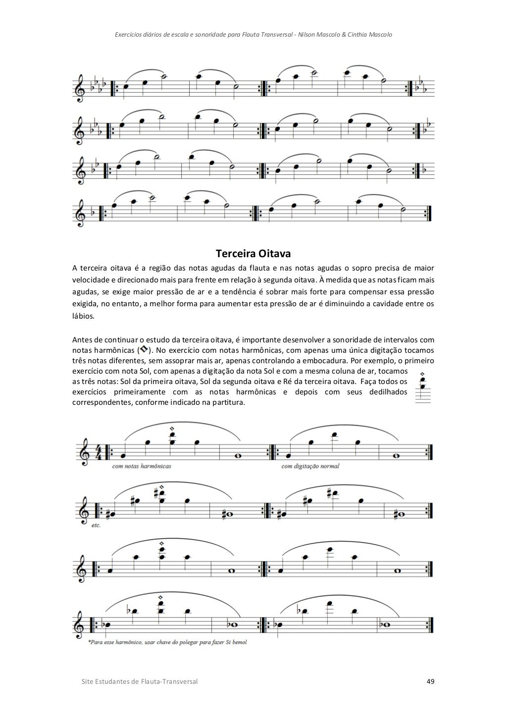 Exercícios diários de escala e sonoridade para flauta transversal