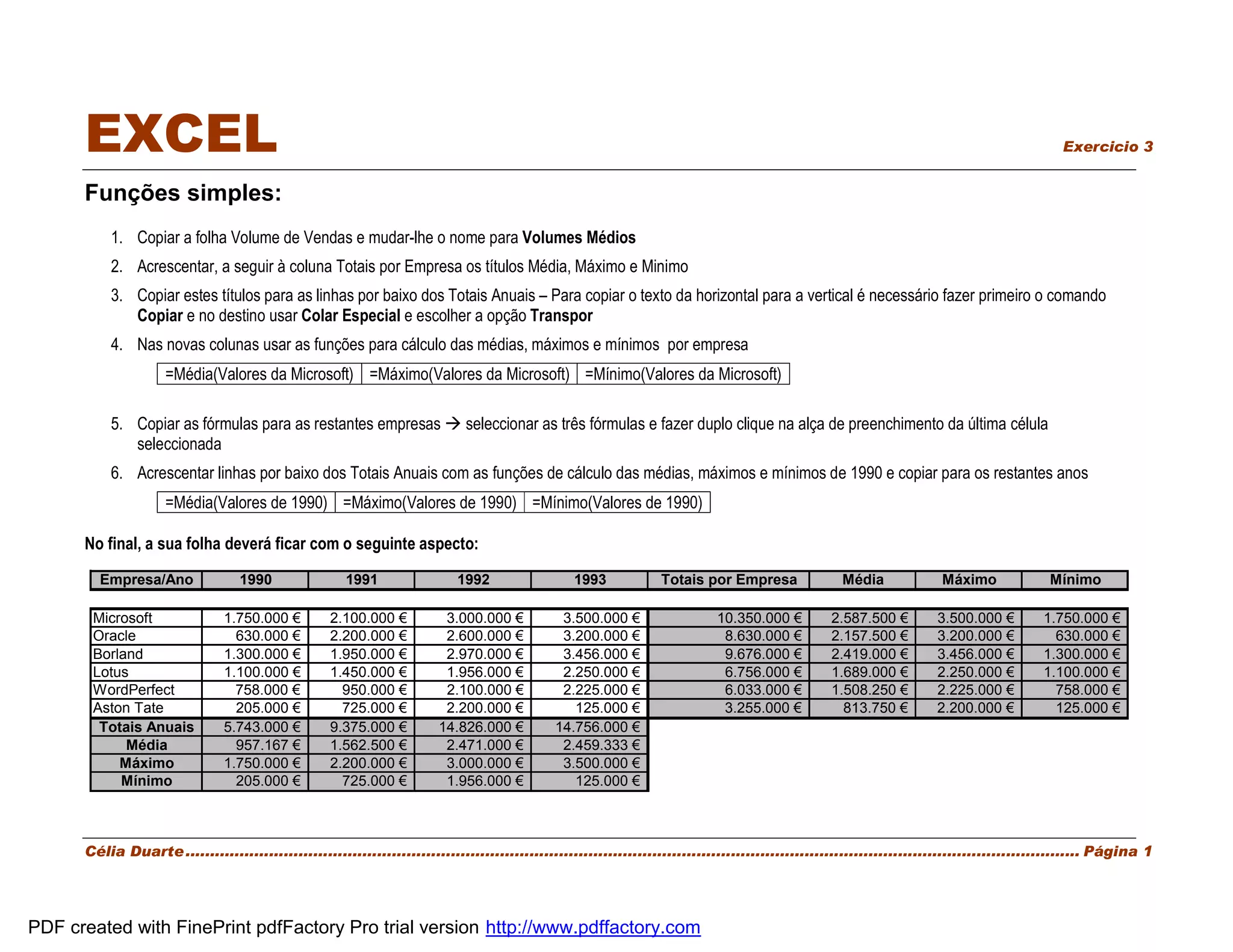 Exercicios excelbasico | PDF