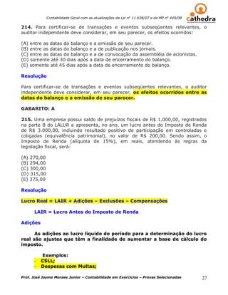 Exercicios resolvidos contabilidade geral aula 11 cathedra | PDF