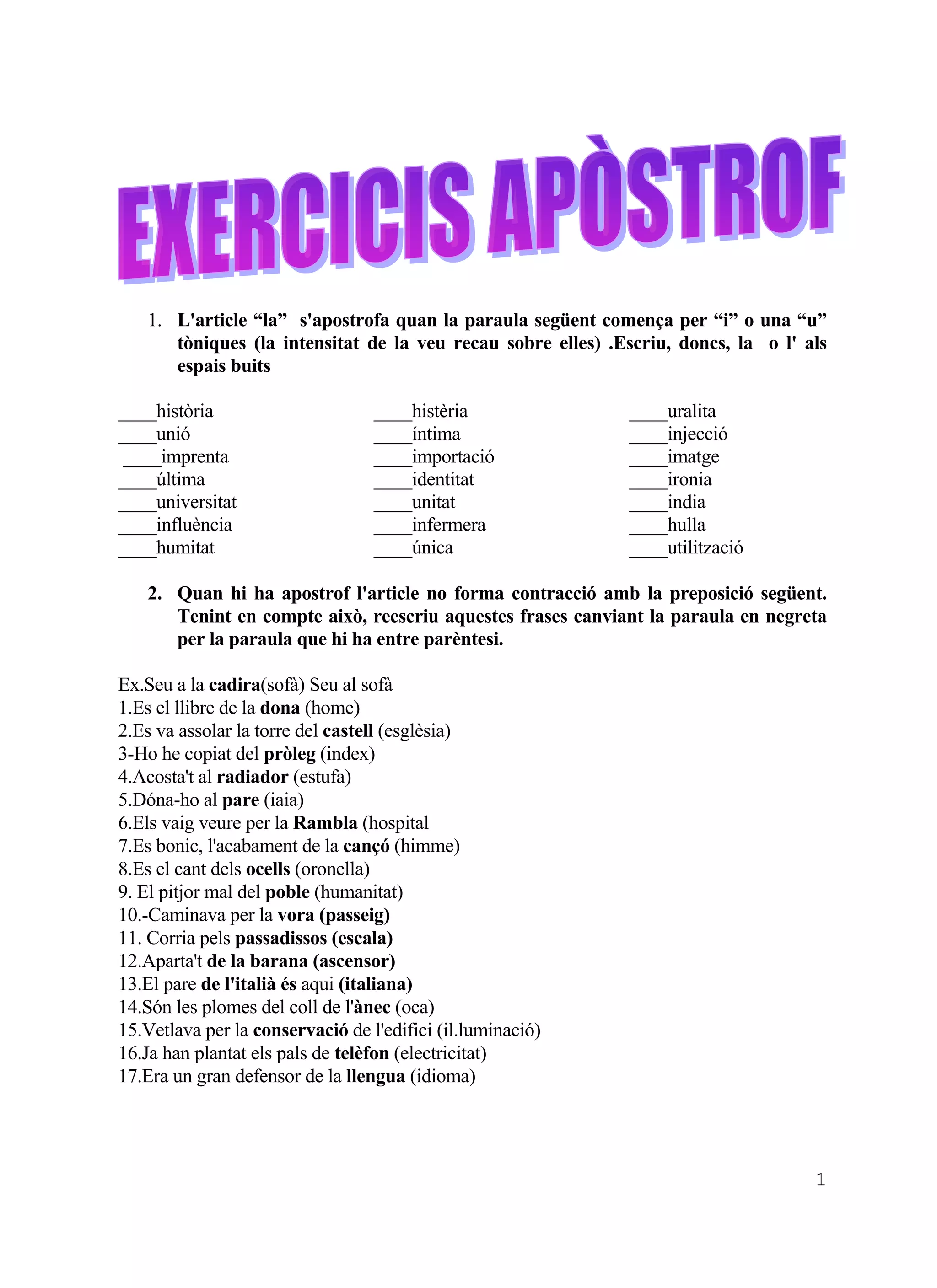 Exercicis apòstrof | PDF