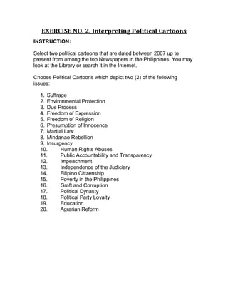 Exercie no. 2. Interpreting Political Cartoons | PDF | Drawing and ...