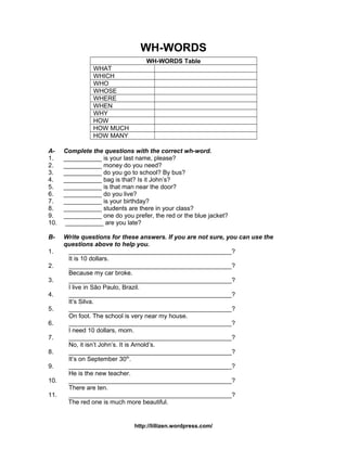 Exercise wh-words | DOC