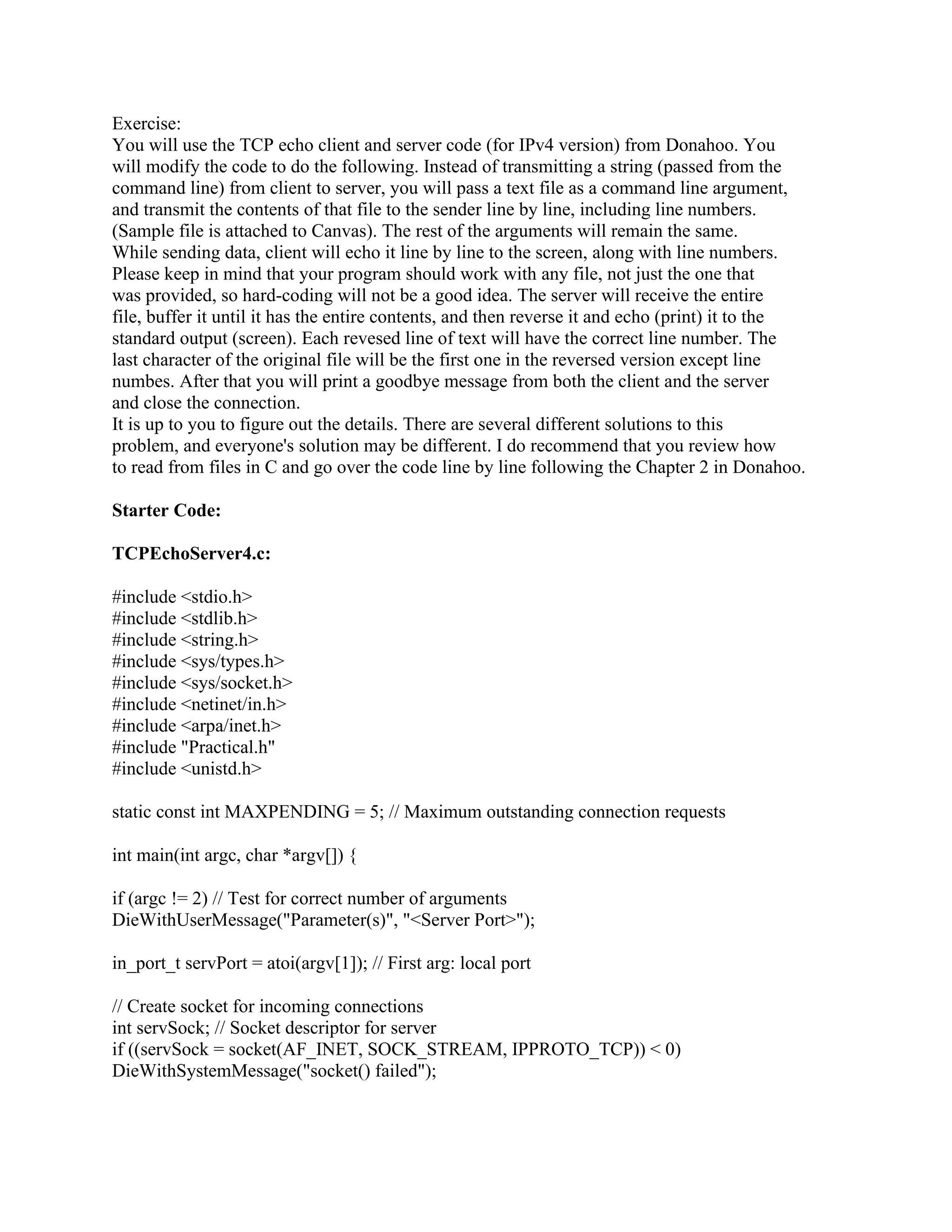 Exercise- You will use the TCP echo client and server code (for IPv4 v.pdf